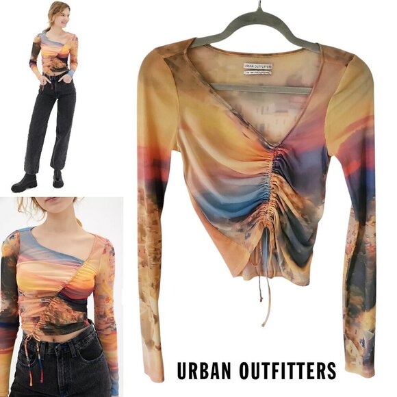 Urban Outfitters | Tops | Uo Y2k Mesh Shona Cinched Ruched Mesh Long ...